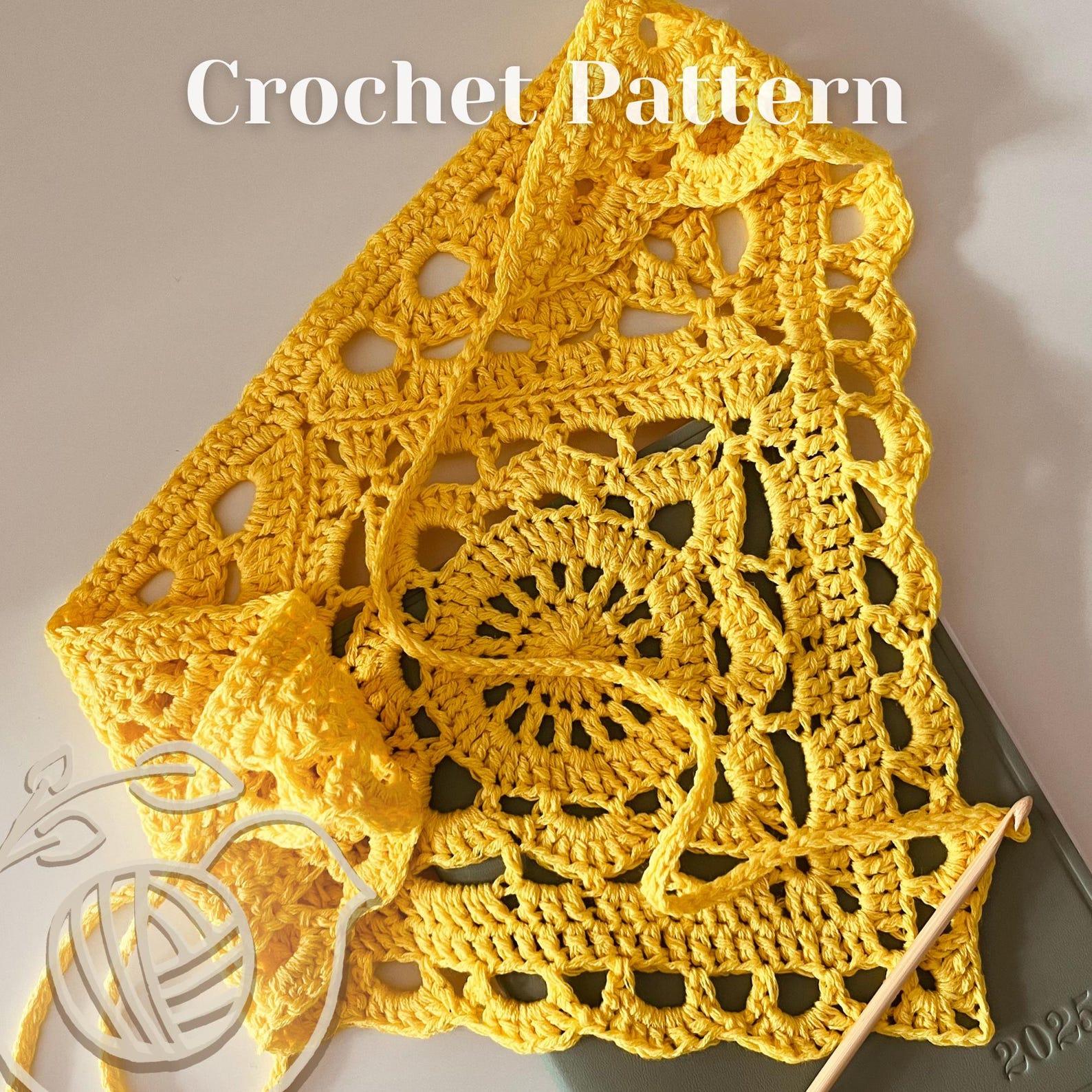Crochet Bandana Pattern: Yellow Granny Square Headscarf (PDF Tutorial ...