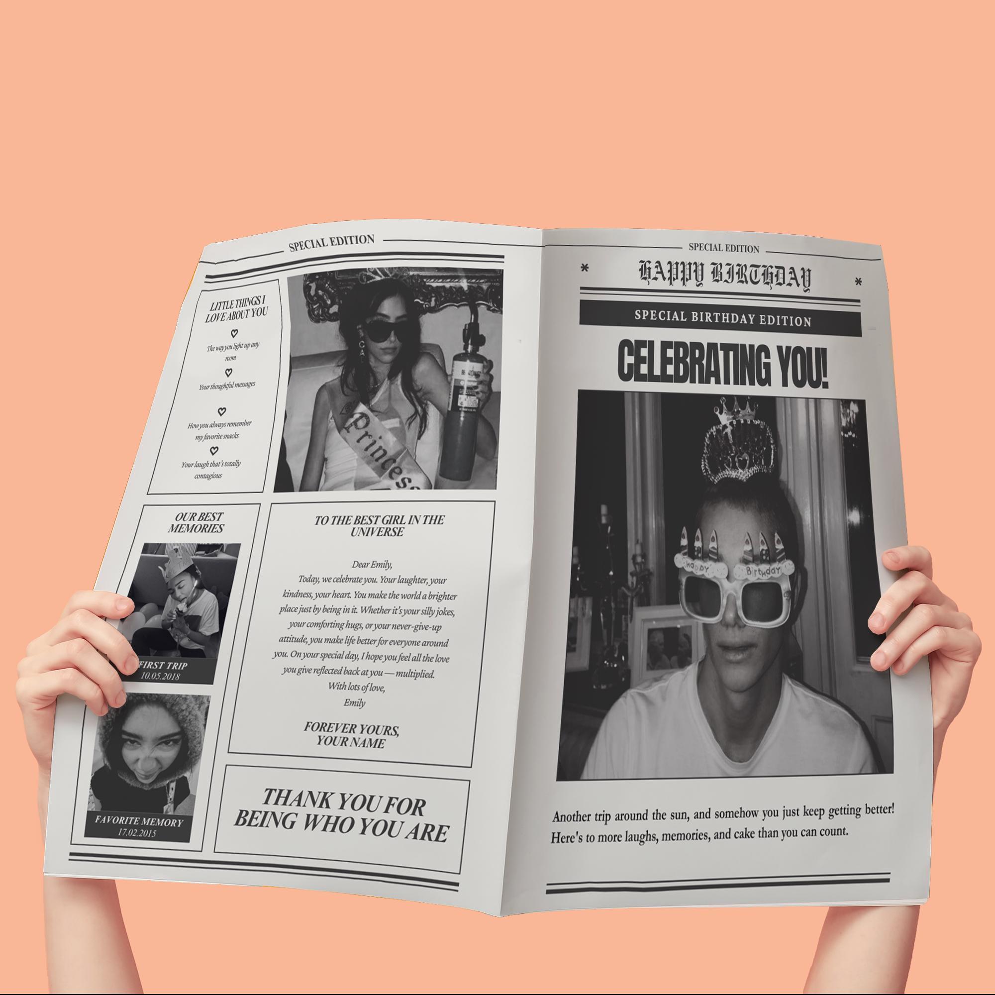 Custom Birthday Newspaper | Personalized Tabloid Style Birthday Gift ...