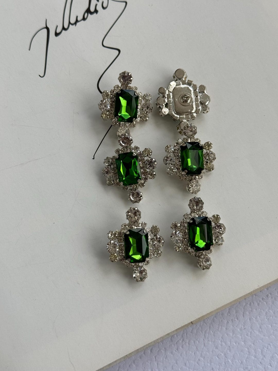 Luxury Green Rhinestone Clear Crystal Buttons, Silver Metal Base, 2.5 X ...