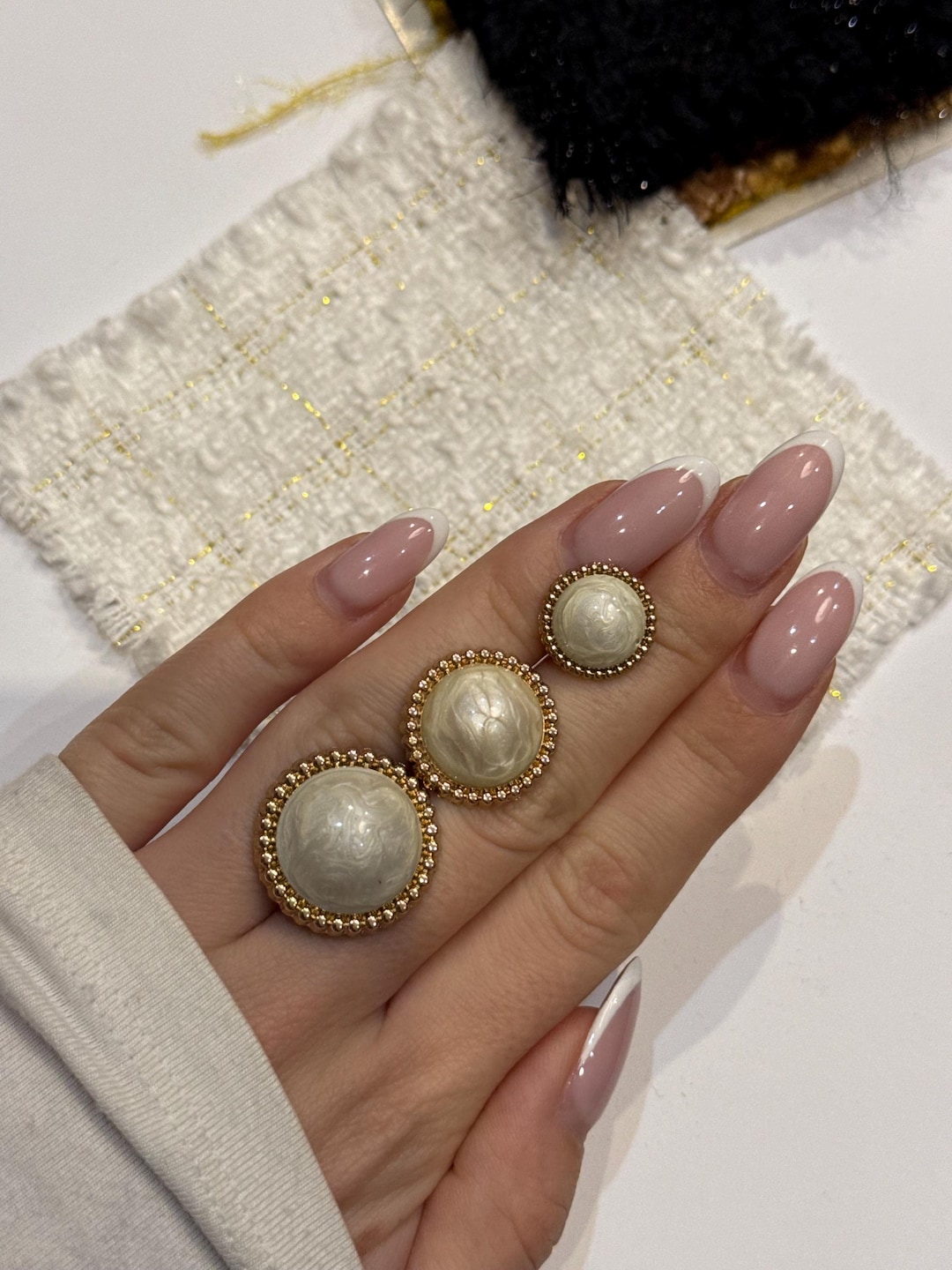 Set of 10 Luxury Pearl Buttons, Elegant Tiny Shirt Buttons, Round Fancy ...