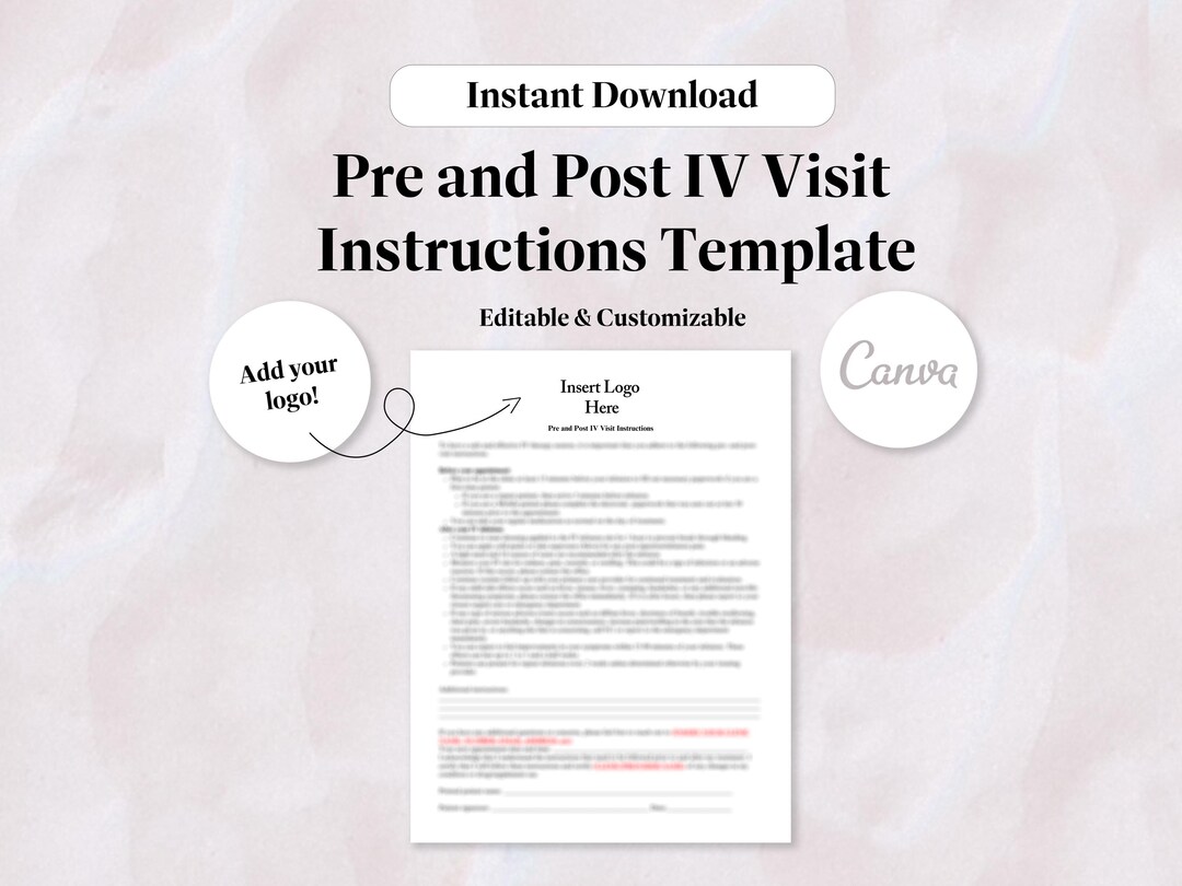 IV Visit Instructions Template: Editable Medspa Form (digital Download ...