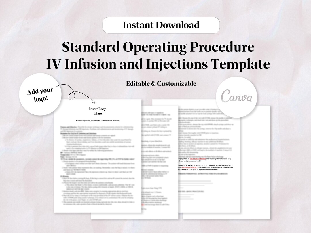 IV Infusion SOP Template: Editable Medspa Injector Form (canva, Digital ...