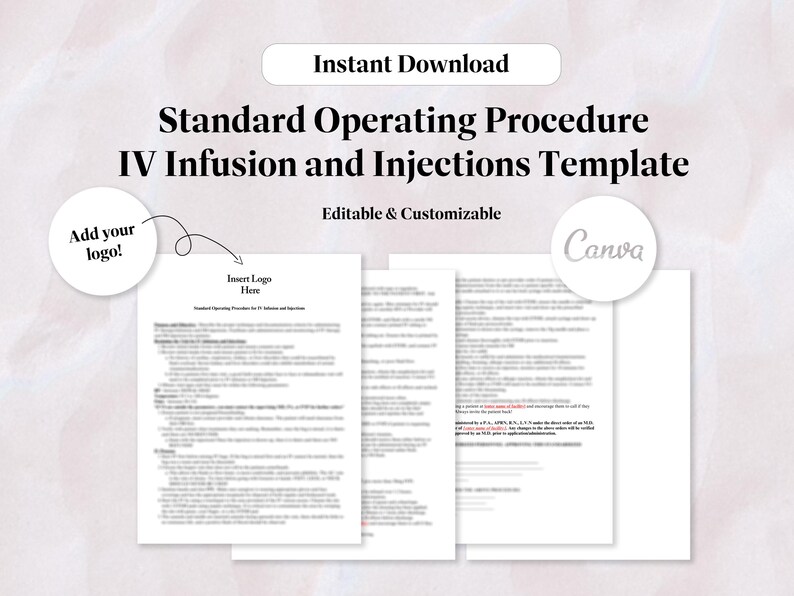 IV Infusion SOP Template: Editable Medspa Injector Form (canva, Digital ...