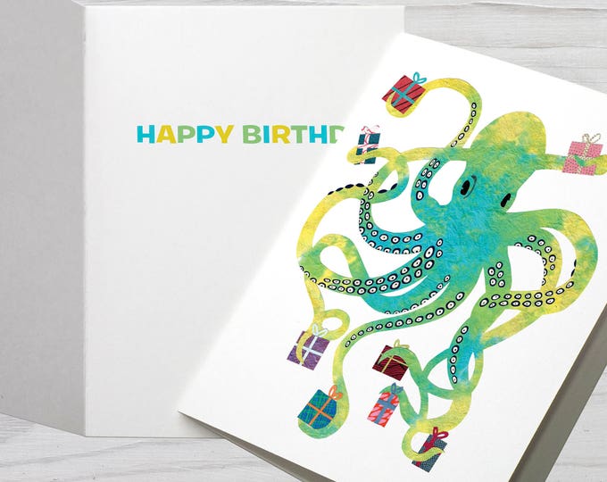Birthday Card-happy Birthday-octopus Card-presents Card-octopus ...