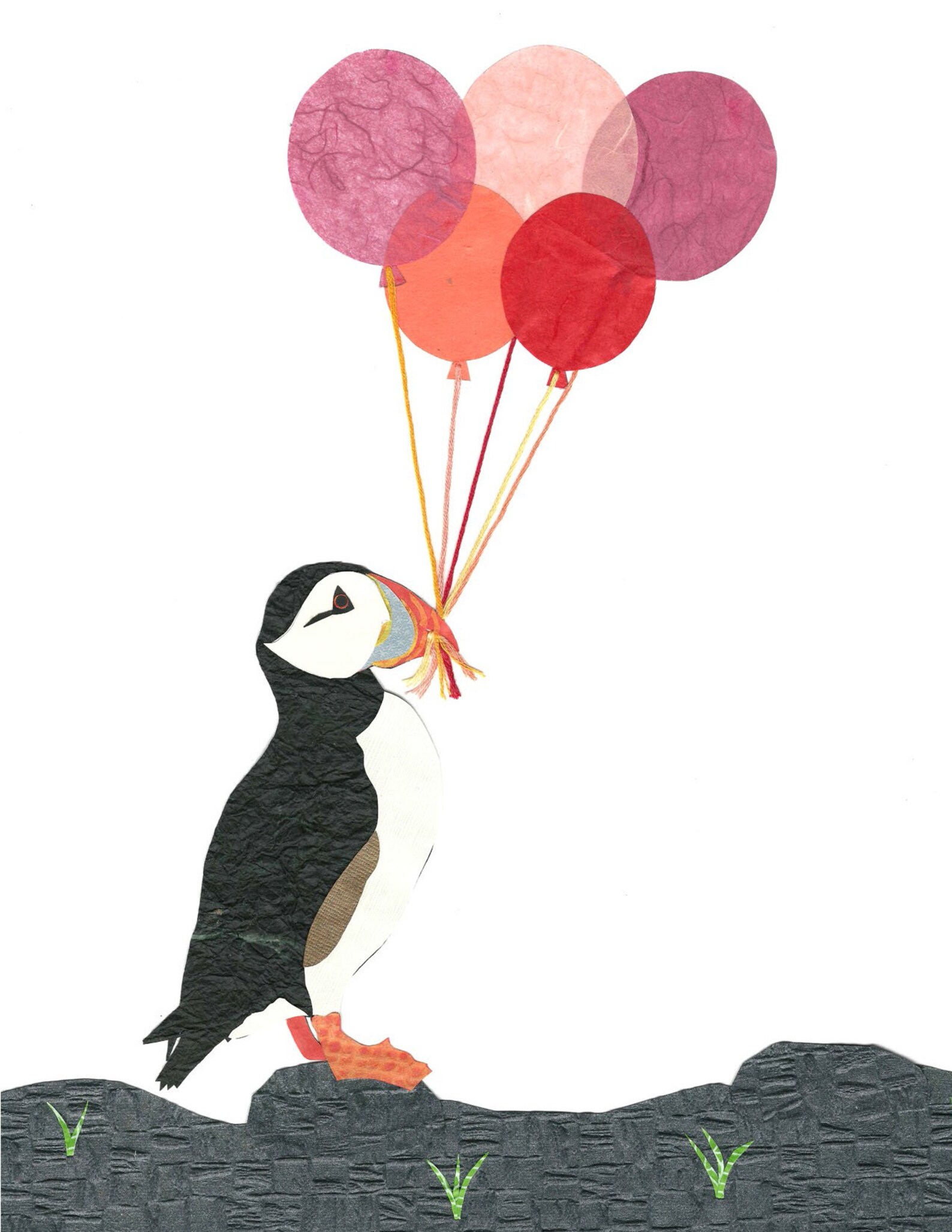 Birthday Card-happy Birthday-puffin Card-balloon Card-bird Card-bird ...