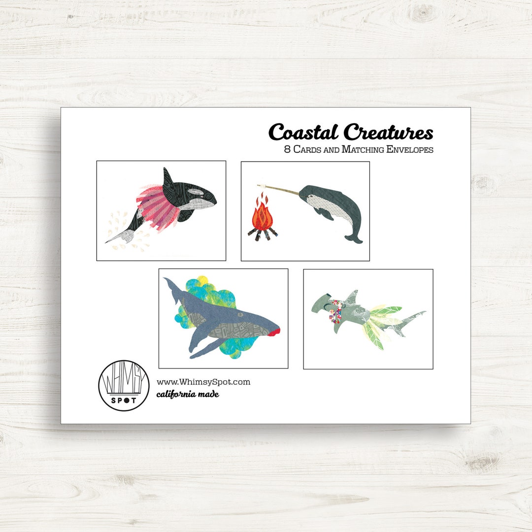 Ocean Cards-set of 8-ocean Print-ocean Art-whale-narwhal-hammerhead ...
