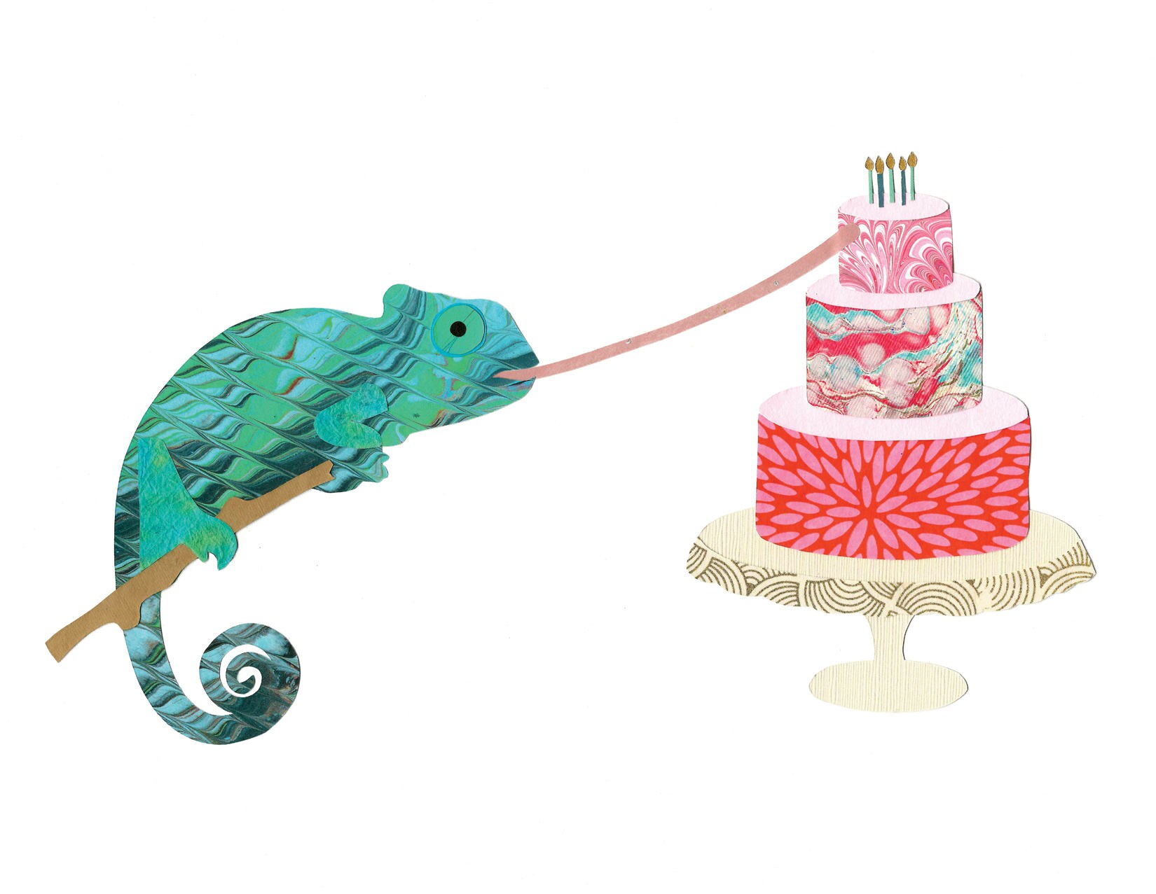 Birthday Card-happy Birthday-chameleon Card-jungle Card-birthday Party ...