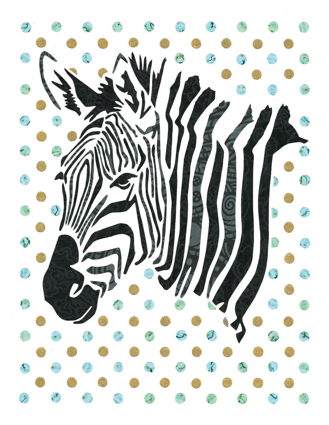 Zebra Card-zebra-zebra Art-polka Dots-stripes-zebra Greeting - Etsy