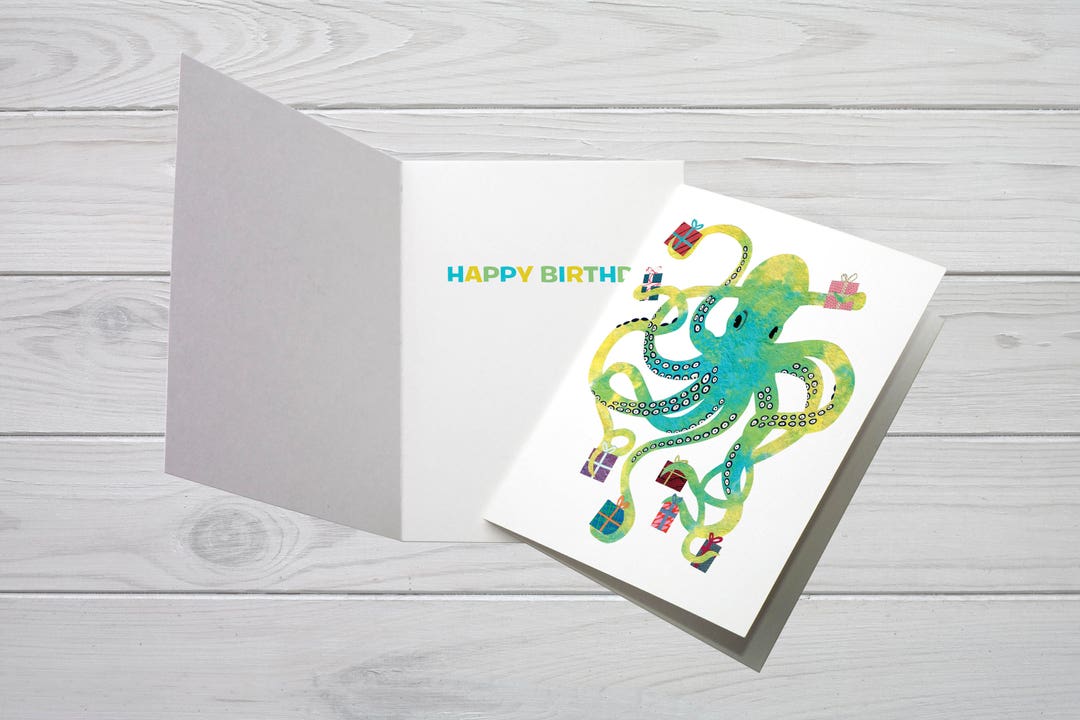 Birthday Card-happy Birthday-octopus Card-presents Card-octopus ...