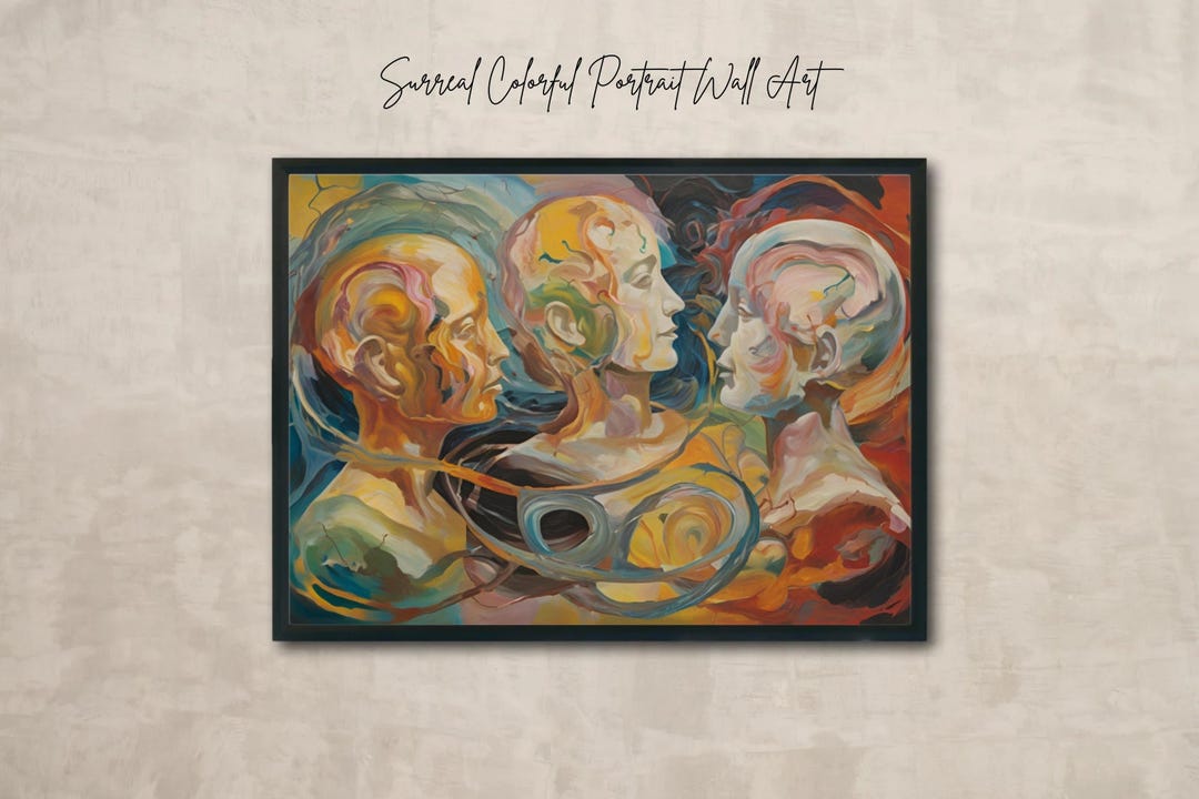 Abstract Human Faces Art Print, Surreal Colorful Portrait Wall Art ...