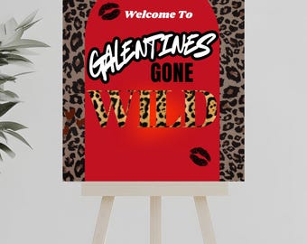 Galentines Gone Wild Welcome Sign Red Cheetah Print Party Entrance ...