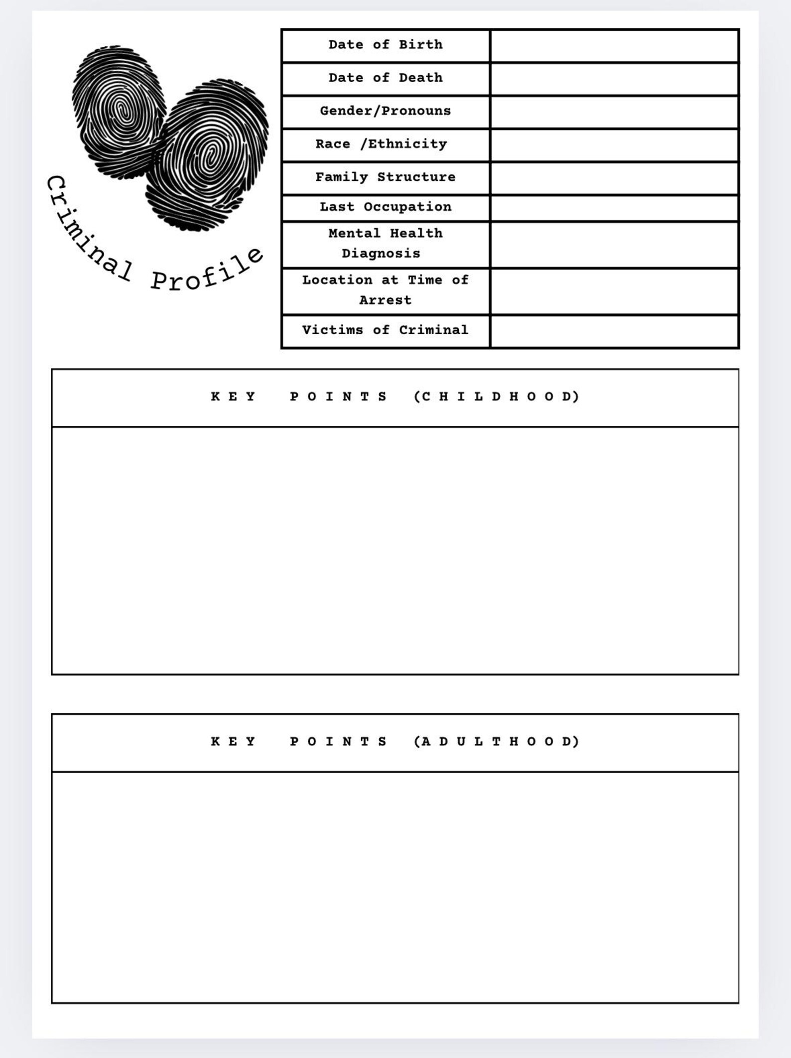 Case Study Template | True Crime Aesthetic | Forensic Psych. Project ...