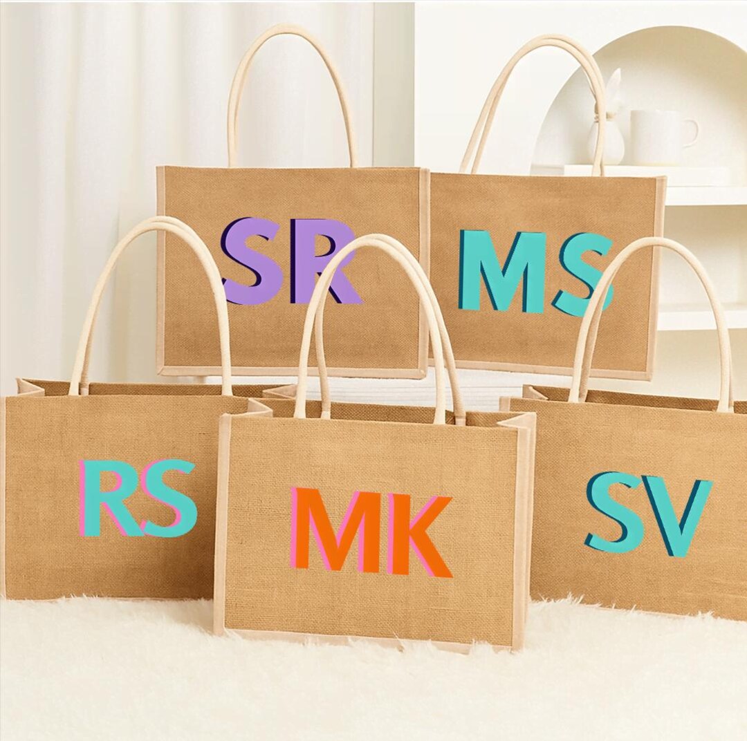 Personalized Shadow Monogram Jute Carryall Bag, Beach Bag, Pool Bag ...