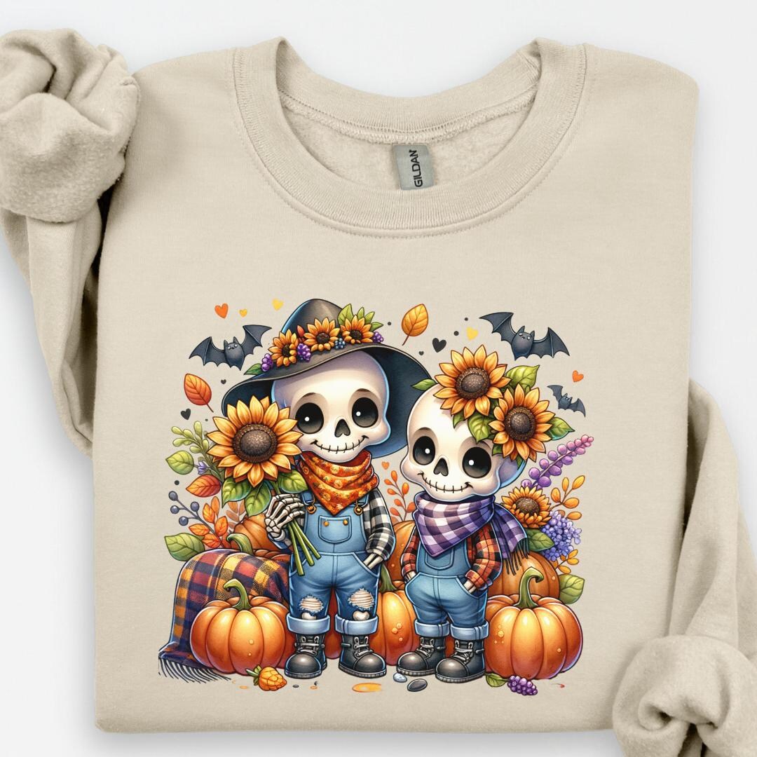 Fall Skeleton Couple PNG | Cute Halloween Sunflower Sublimation Design ...