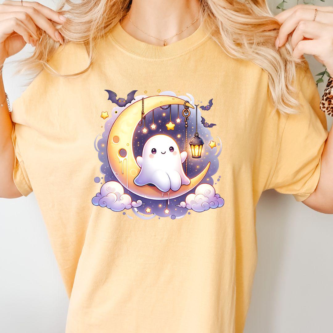 Moon Ghost PNG | Kawaii Halloween Sublimation Design | Cute Ghost ...