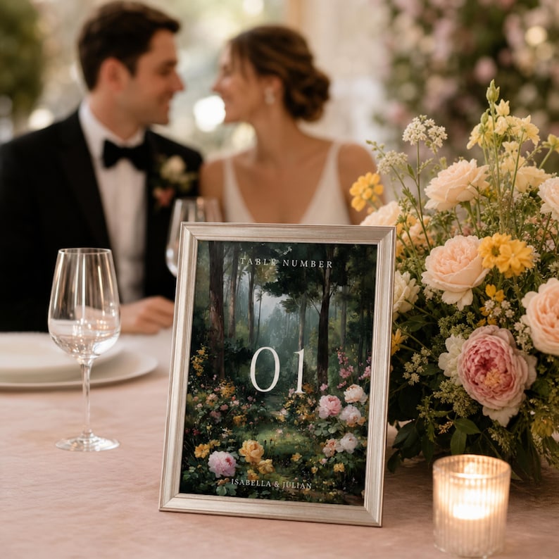 Wedding Table Number Template: Enchanted Forest, Customizable on Canva ...