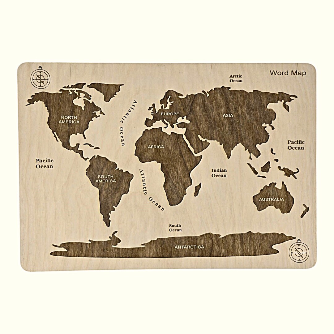 Wood Cut World Map Template Laser Cut 3mm Plywood (cdr, Dxf, Ai, Svg ...