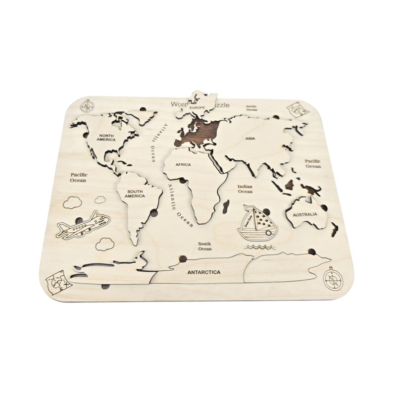 Wooden World Map Puzzle Template | Svg DXF CDR AI | 3 Mm Plywood Laser ...