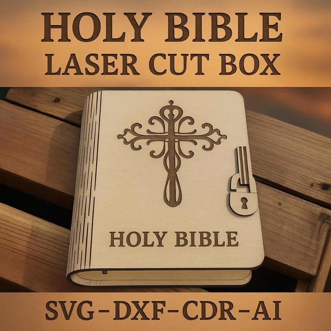 Caja de la Santa Biblia cortada a láser SVG DXF: Estuche de madera para ...