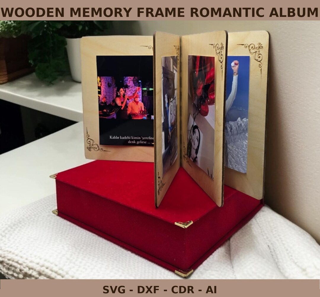Wooden Memory Frame Laser Cut Template – Romantic Photo Album (svg, Dxf ...