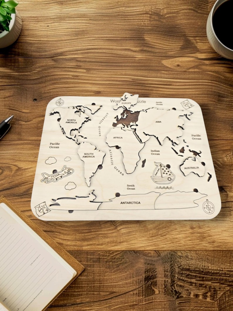 Wooden World Map Puzzle Template | Svg DXF CDR AI | 3 Mm Plywood Laser ...