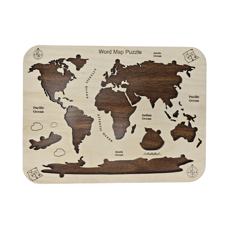 Wooden World Map Puzzle for Kids Dijital Laser Cutting 3mm Plywood (cdr ...