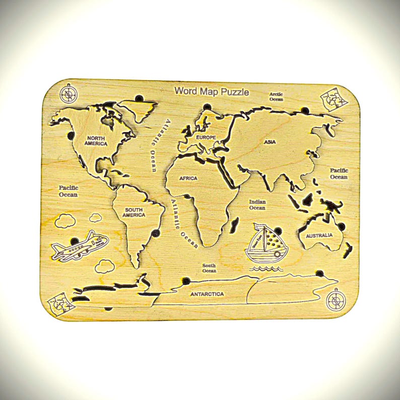 Wooden World Map Puzzle Template | Svg DXF CDR AI | 3 Mm Plywood Laser ...