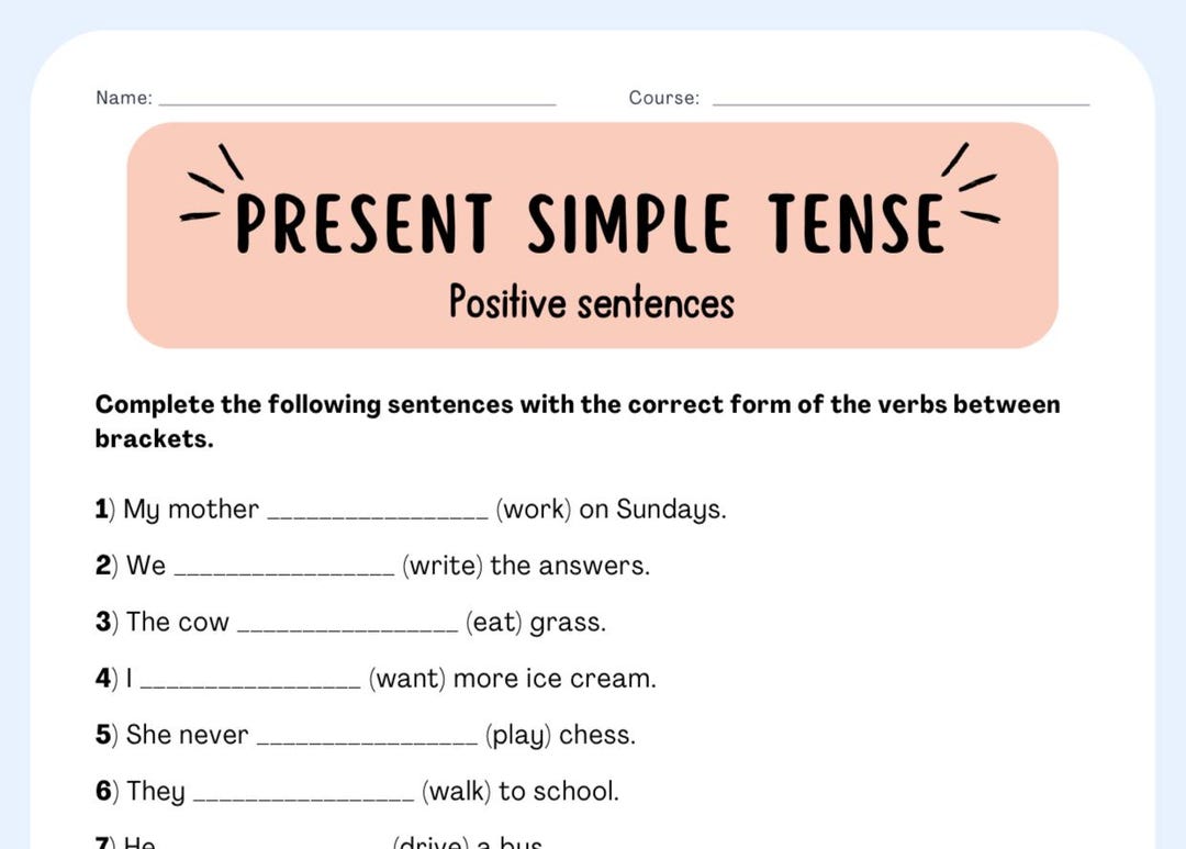 Present Simple Tense - Positive, Negative, Yes/no - Etsy