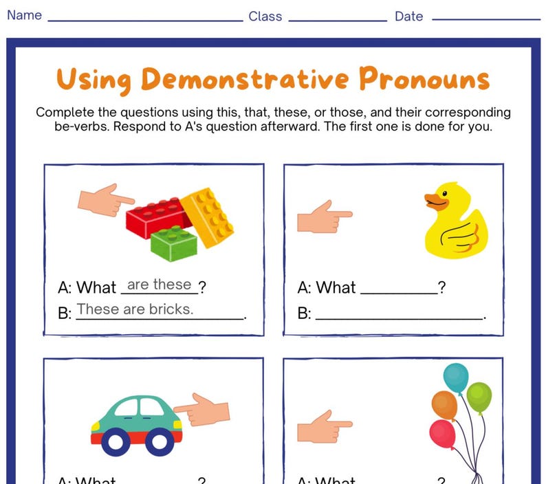 Using Demonstrative Pronouns Worksheet - Etsy
