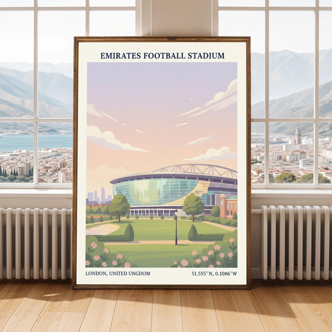 Emirates Stadium Art Print – Vintage Travel Style, Green Lawn and ...