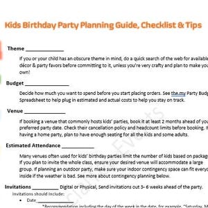 Kid's Party Planning Checklist - Etsy