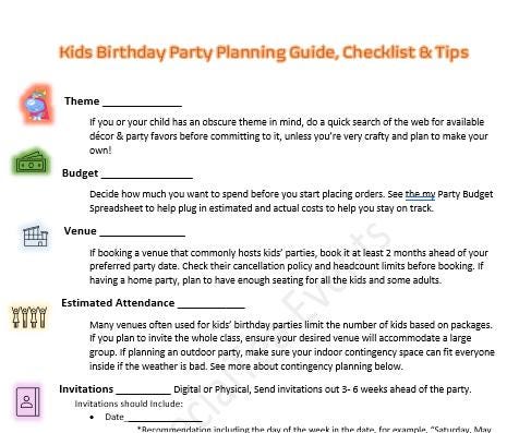 Kid's Party Planning Checklist - Etsy