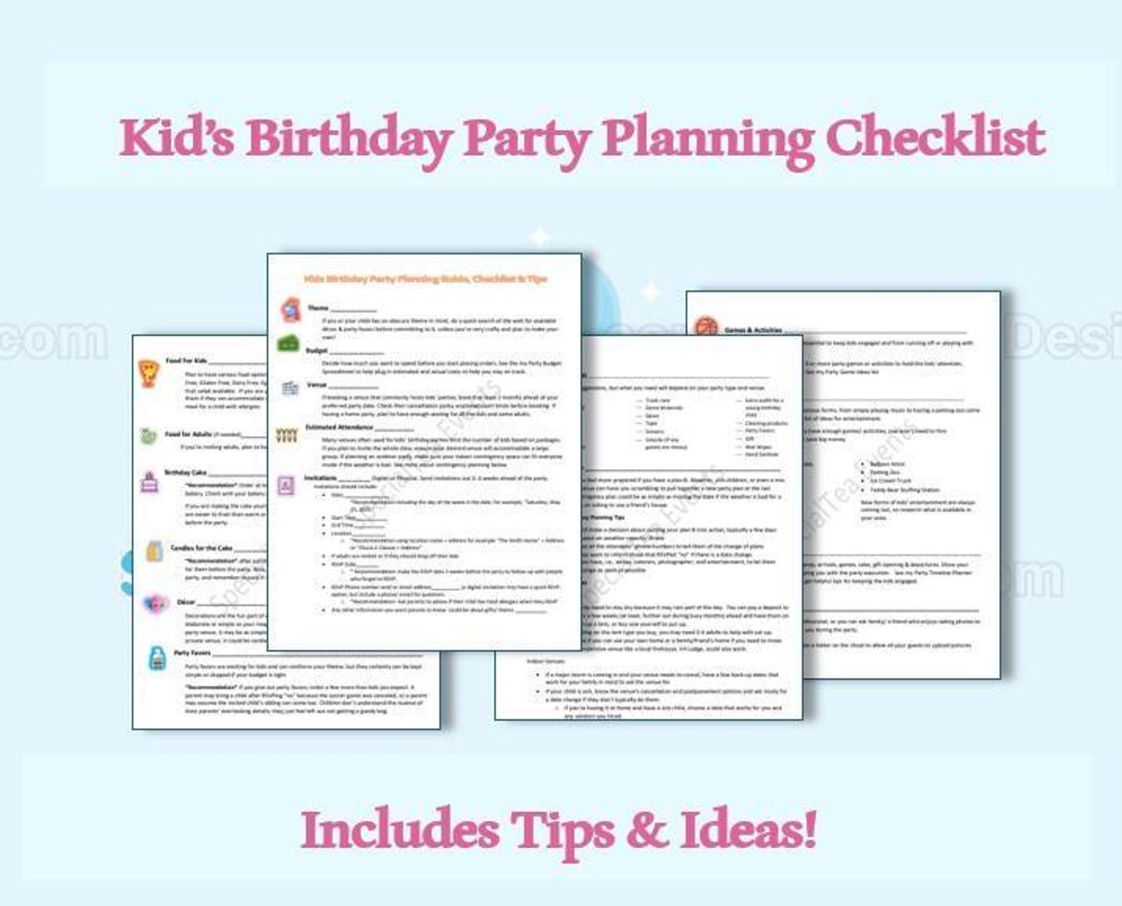 Kid's Party Planning Checklist - Etsy