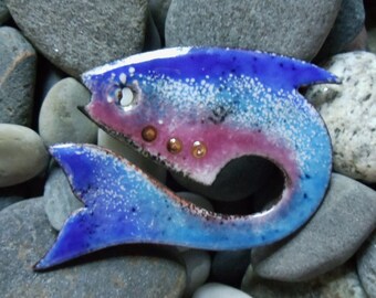 Blue Fish Brooch, Fish Pin, Fish Badge, Enamel Pin, Enamel Badge, Blue ...