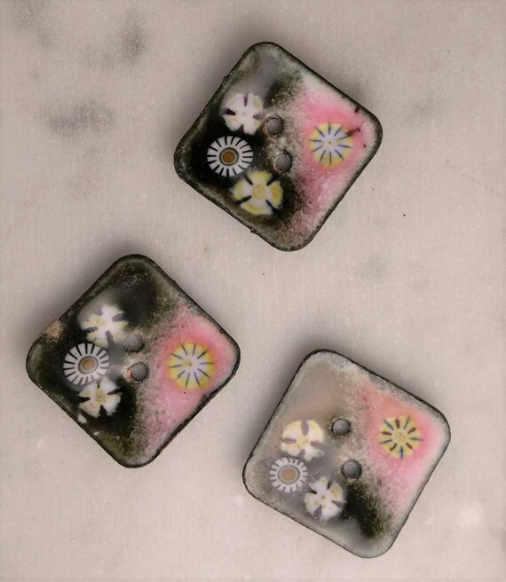 Handcrafted Enamel Button: Square 2016 B-343 B-344 B-345 - Etsy