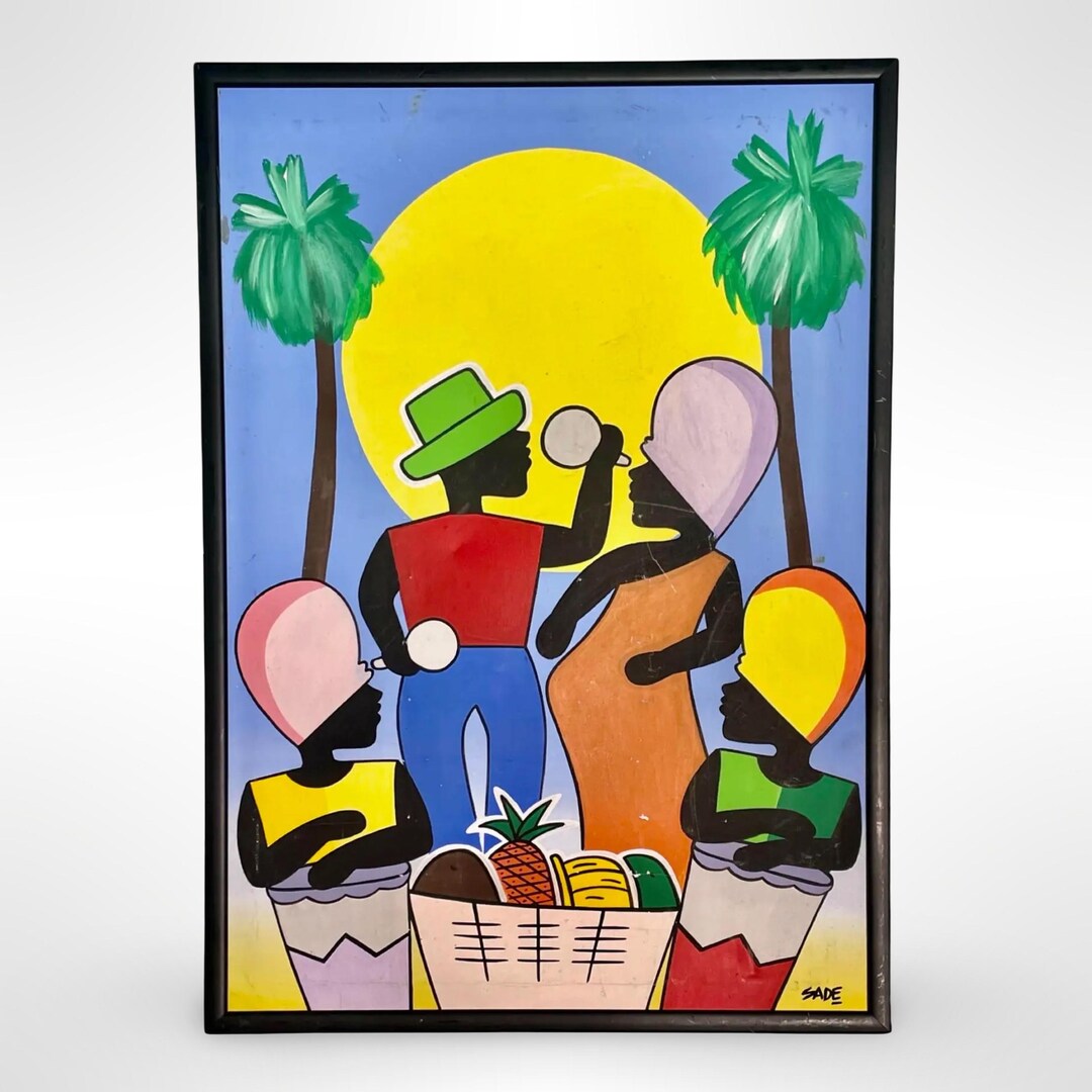 Large Vintage Afro-cuban Painting by Sade – Dancing Figures With Palm ...