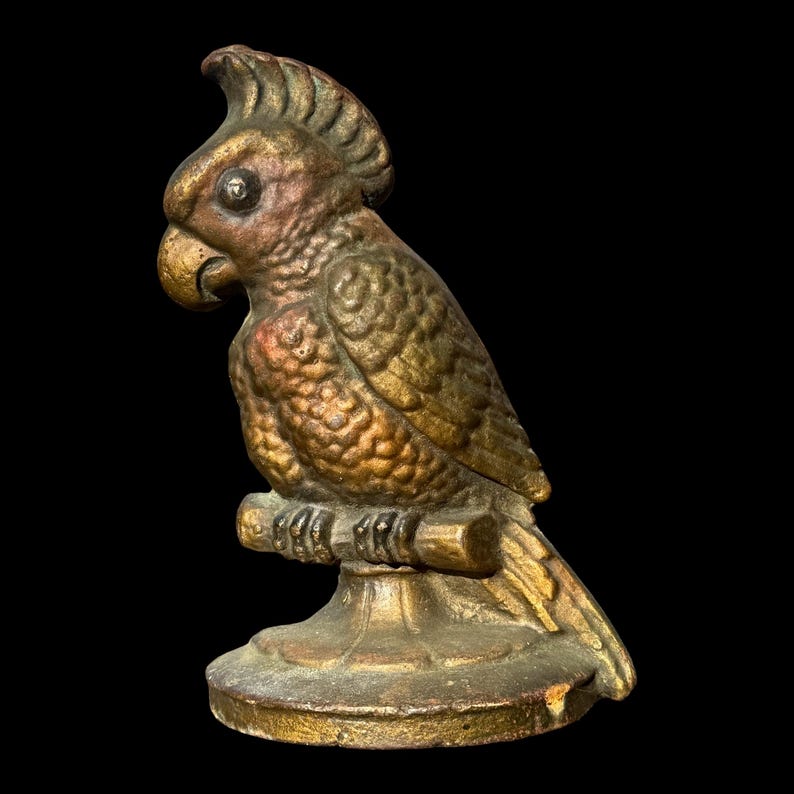 Antique Cast Iron Parrot Figural Doorstop Hubley Style Americana Early ...