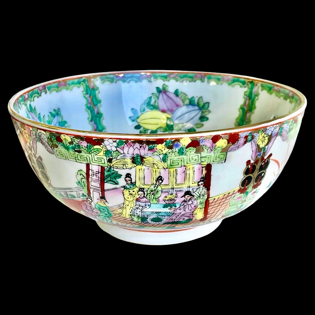 Antique Chinese Famille Rosé Large Hand-painted Ceramic Punch Bowl With ...