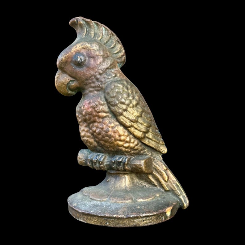 Antique Cast Iron Parrot Figural Doorstop Hubley Style Americana Early ...