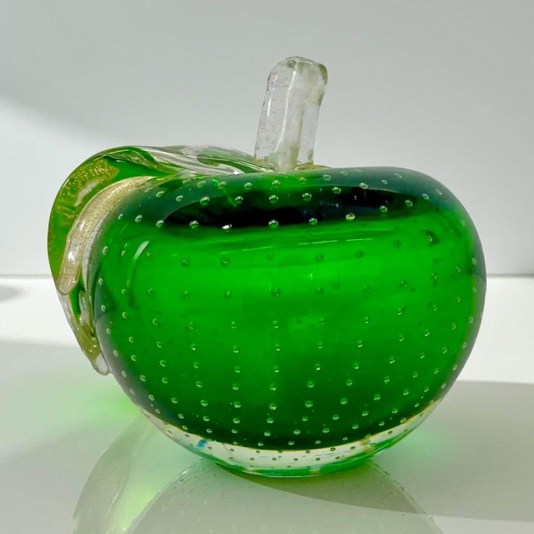 Vintage Italian Murano Attributed Glass Green Apple Sculptural ...