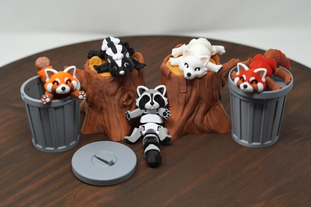 Trash Can Articulated Raccoon |panda |skunk |fox |snow Fox With Trash ...