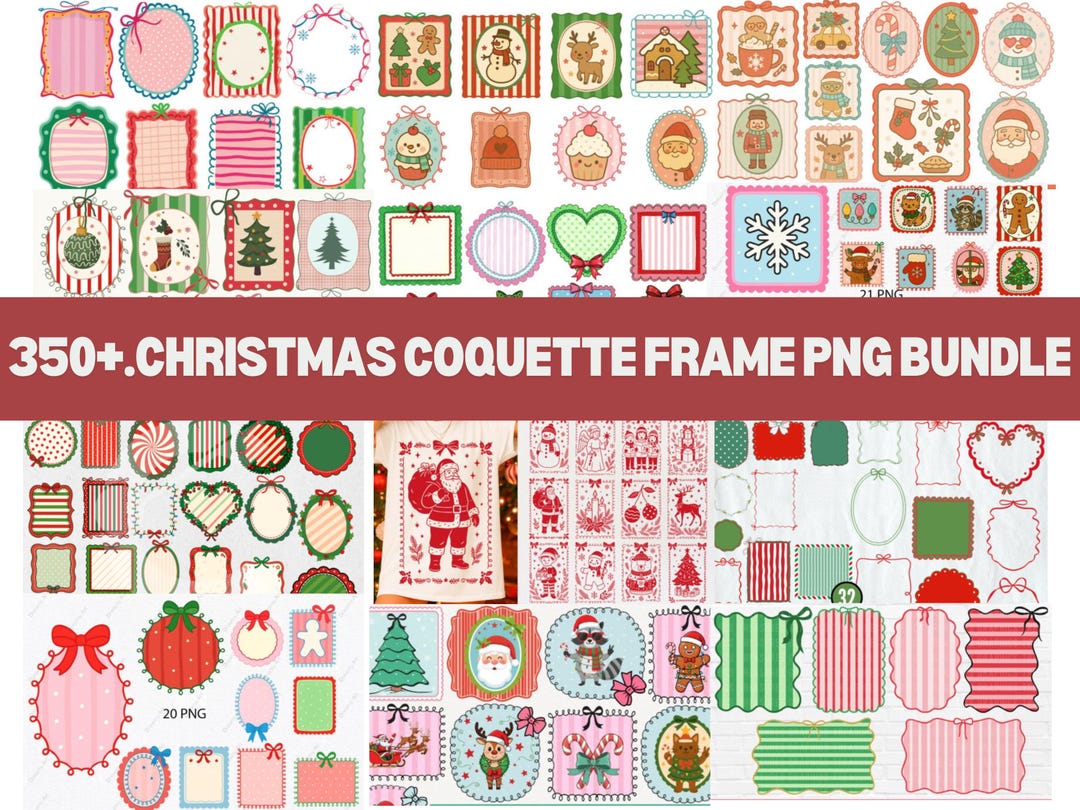 Christmas Frames PNG Bundle: Coquette Holiday Clipart (350+ Designs) - Etsy
