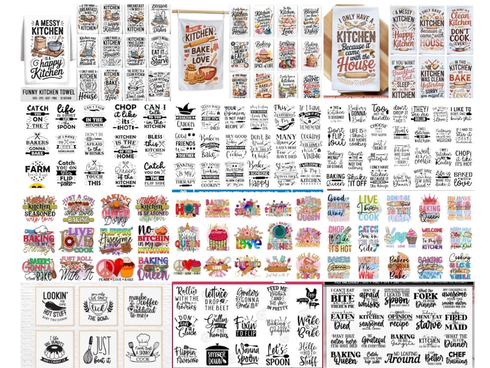 Funny Kitchen Quotes PNG Bundle, Baking & Cooking Sublimation Designs ...