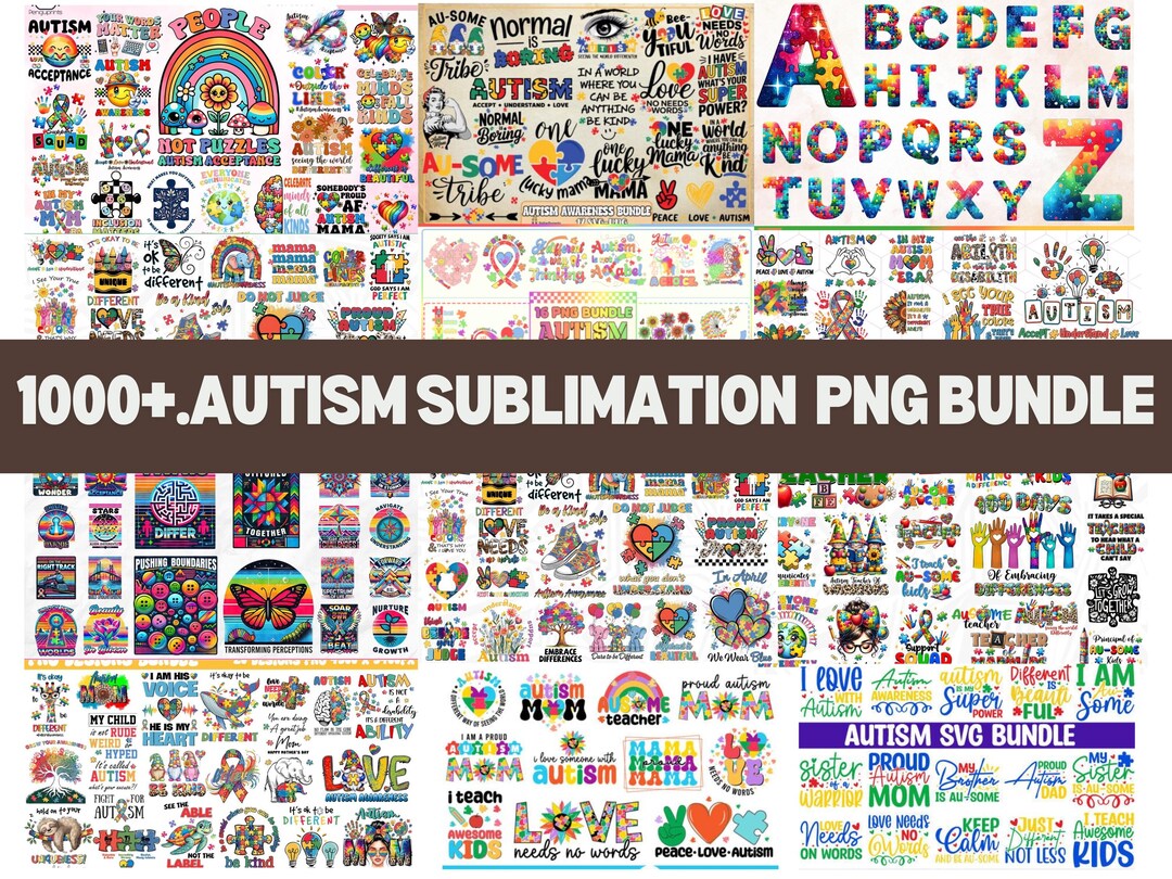Autism Awareness Sublimation Designs: T-shirt Graphics Bundle (PNG) - Etsy