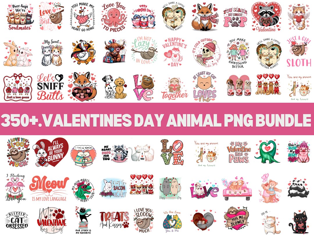 Valentine's Day Animal Clipart Bundle: Kawaii Pet Love (digital ...
