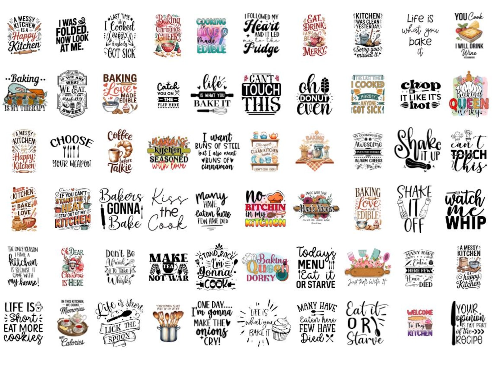 Funny Kitchen Quotes PNG Bundle, Baking & Cooking Sublimation Designs ...