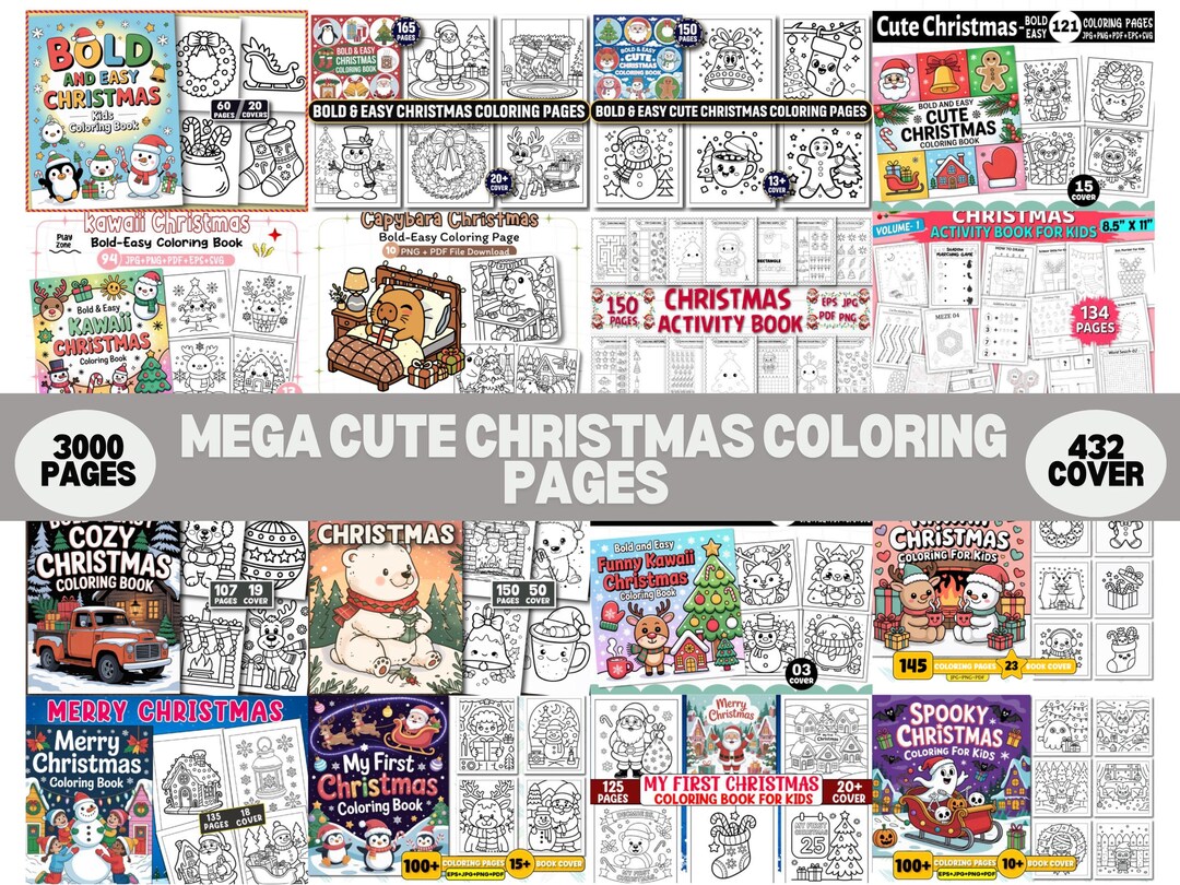 Mega Pack Christmas Coloring Pages, Kids Activity Book (digital ...