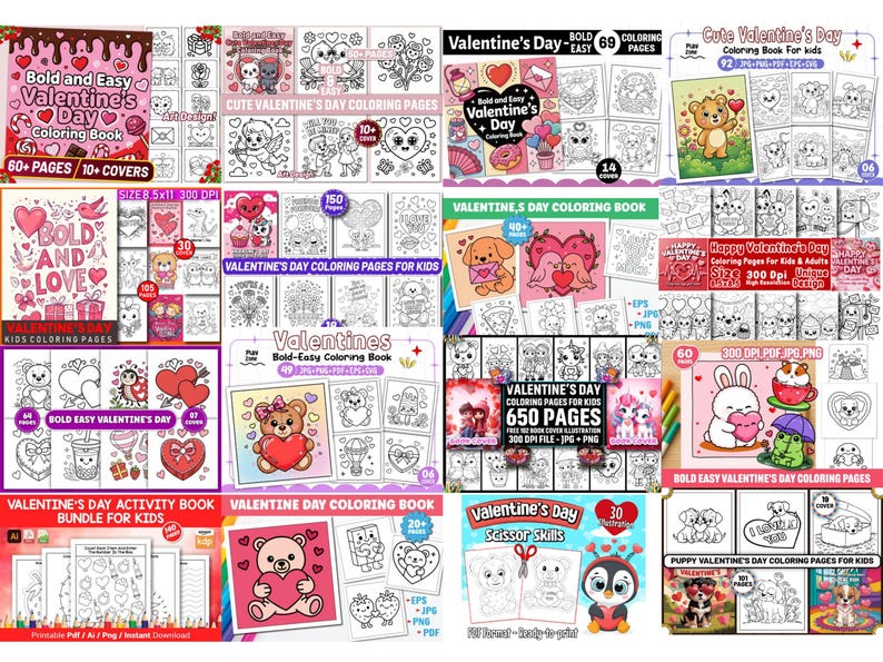 Valentine's Day Coloring Book Bundle | 3000+ Pages (digital Download ...