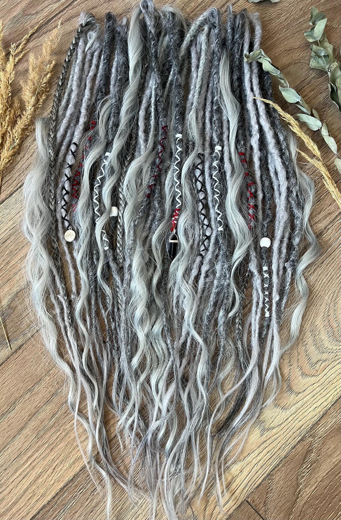 Gray Synthetic Dreadlock Extensions: Braided, Curly, Beaded Faux Locs ...