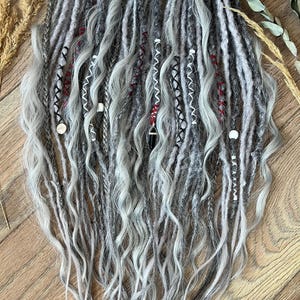 Gray Synthetic Dreadlock Extensions: Braided, Curly, Beaded Faux Locs ...